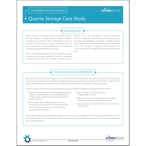 Quanta Storage – Reducing Costs and Setup Time - KINGSTAR