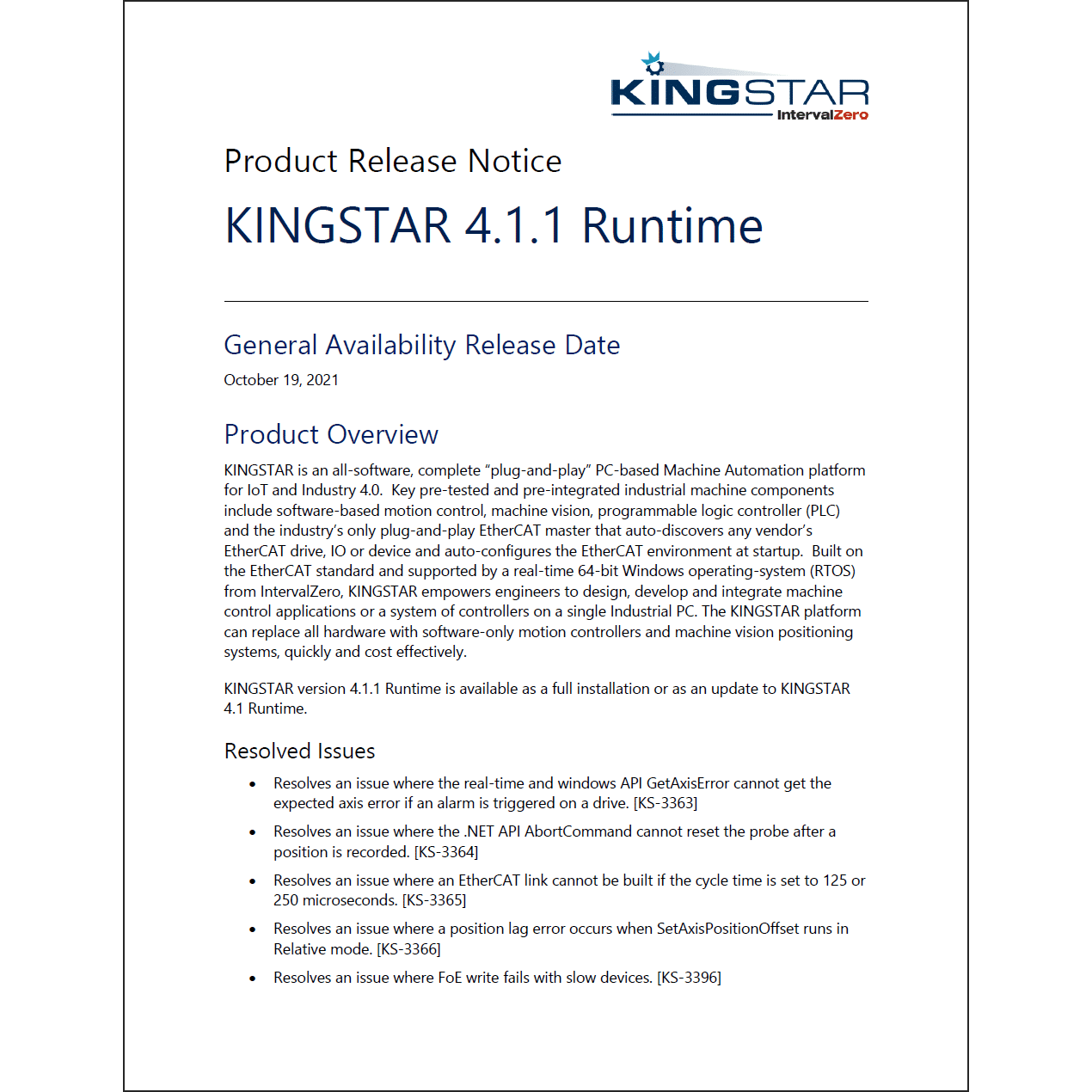 KINGSTAR 4.1.1 Product Release Notice - KINGSTAR